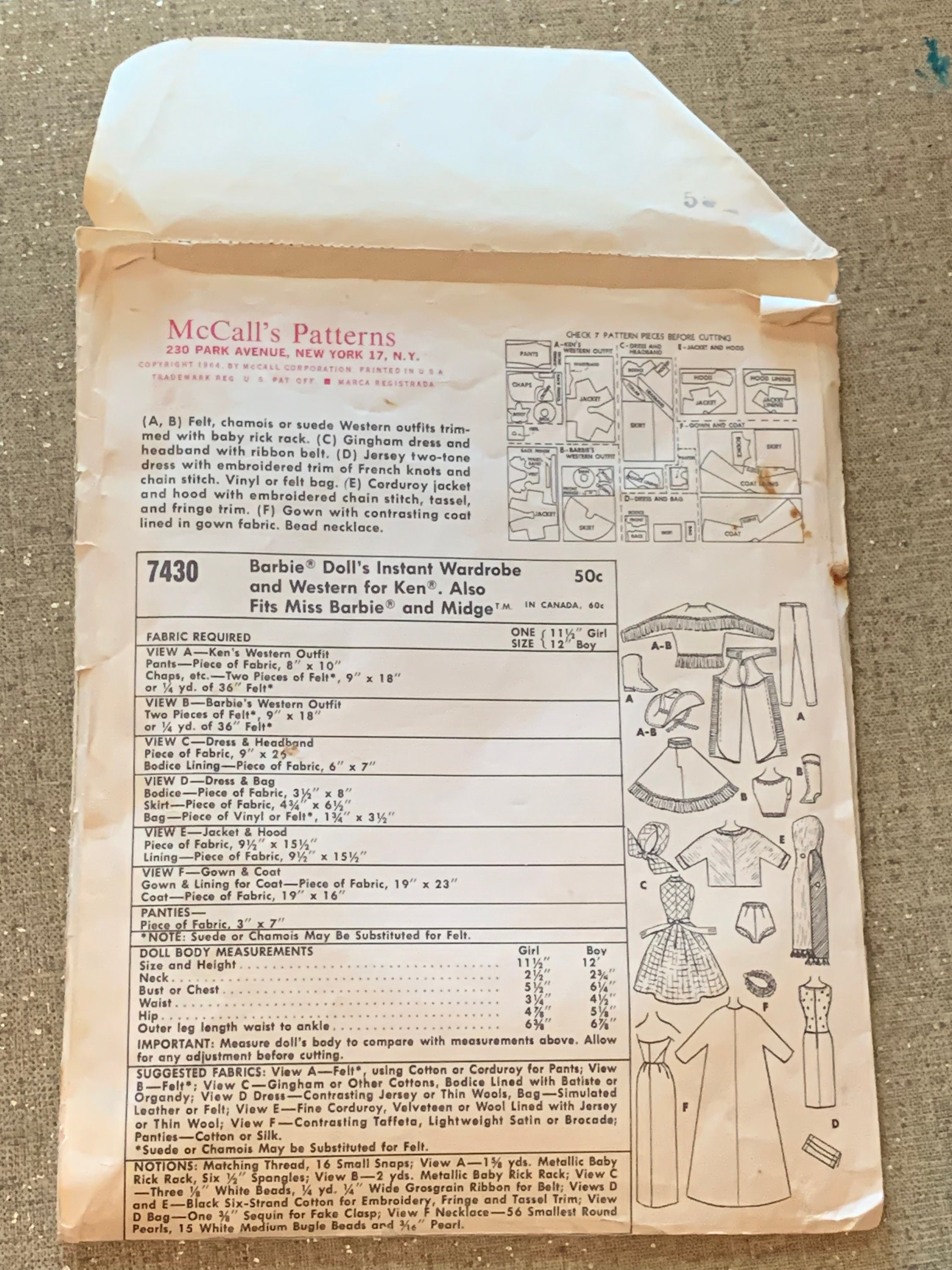 1960's Barbie & Pepper Wardrobe Patterns - Etsy