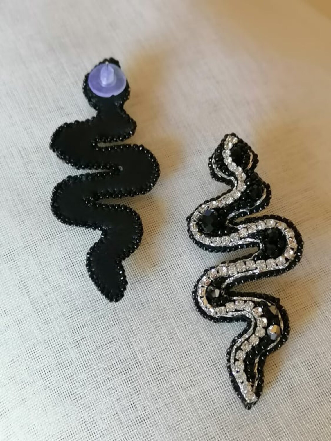 Embroidered Earrings Snake Embroidered Earring Silver&black - Etsy