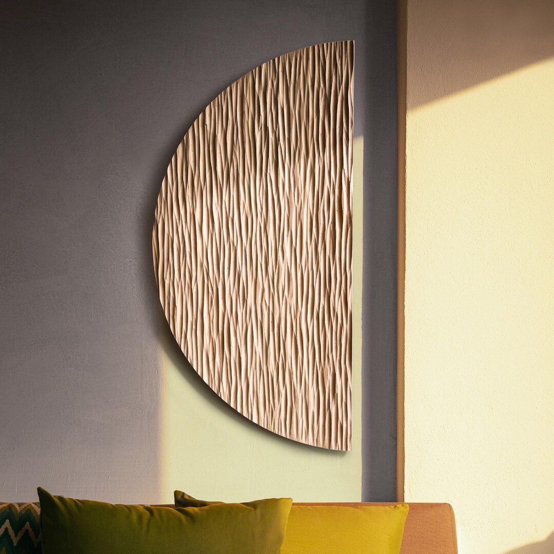 Premium Half Moon Maple Wood Wall Art – Carved Wave Texture, High End ...