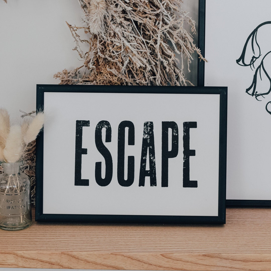 Vintage Letterpress Print, Escape, Letter Wall Art Poster, A5 Lettering ...