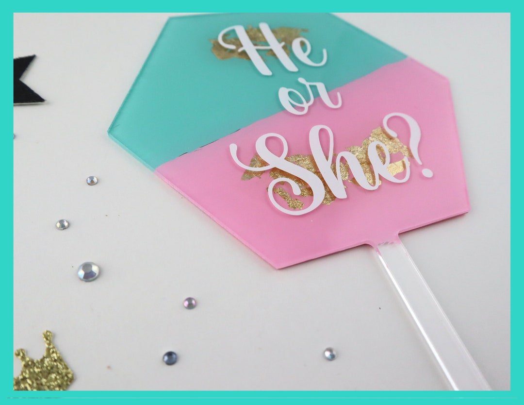 He or She Cake Topper, Gender Reveal Cake Topper, Boy or Girl Cake ...
