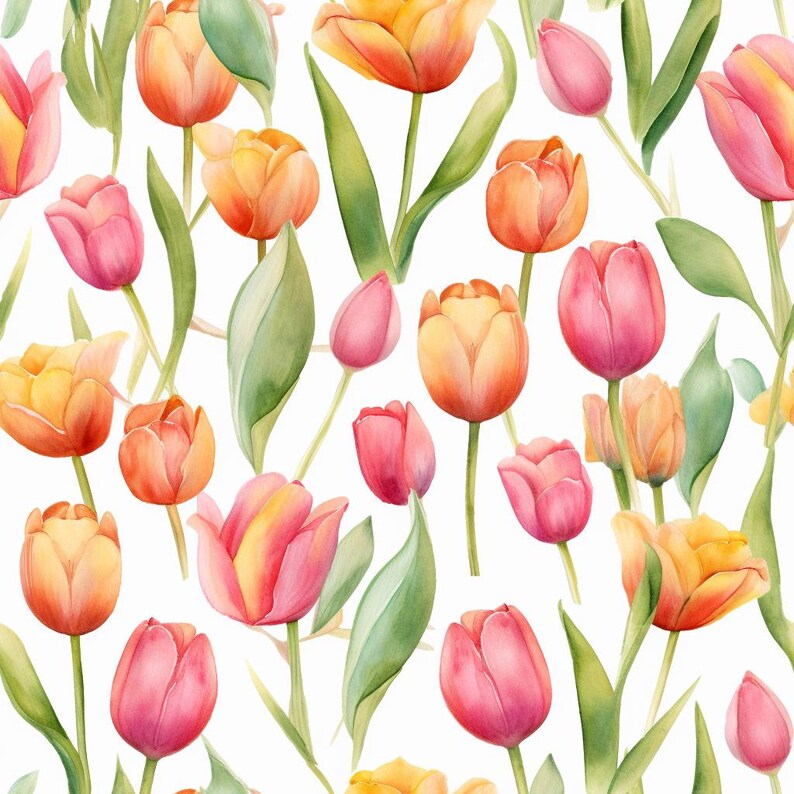 Watercolor Tulips 4 Seamless Digital Patterns - Etsy