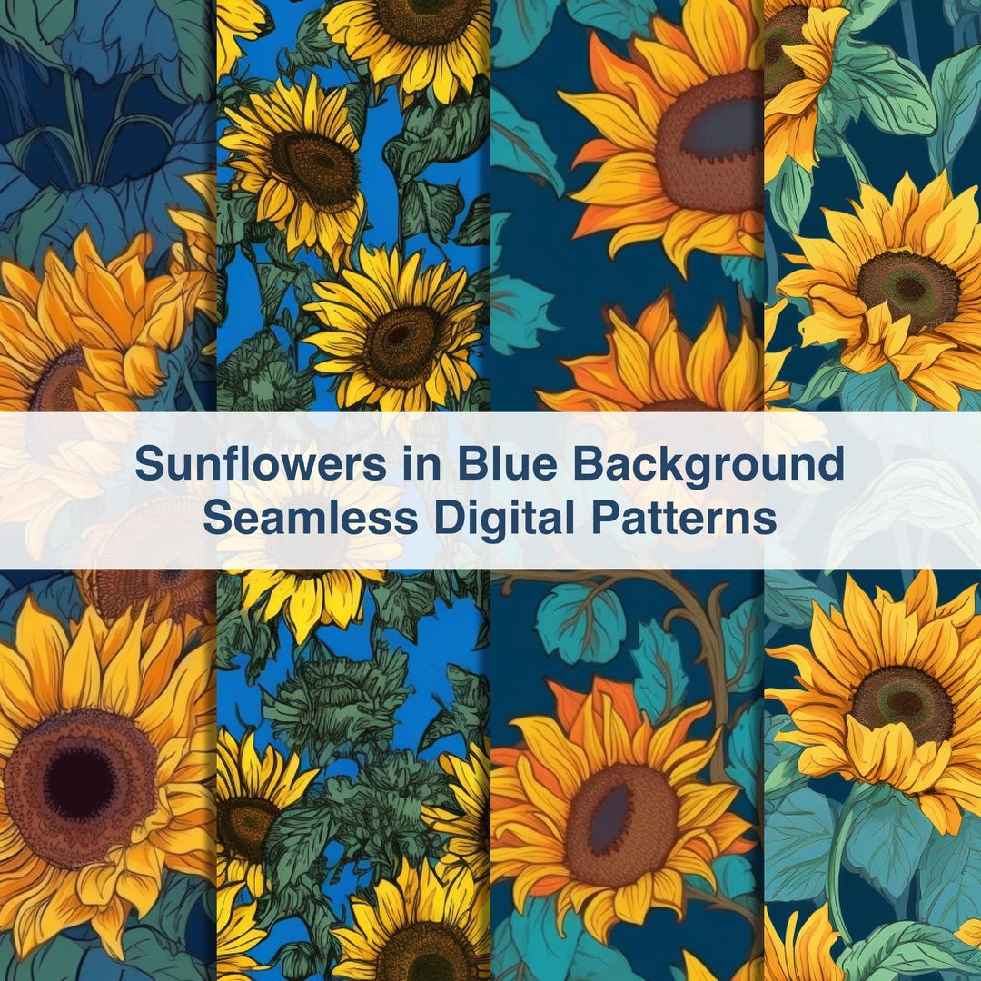 Sunflowers in Blue Background 4 Seamless Digital Patterns - Etsy