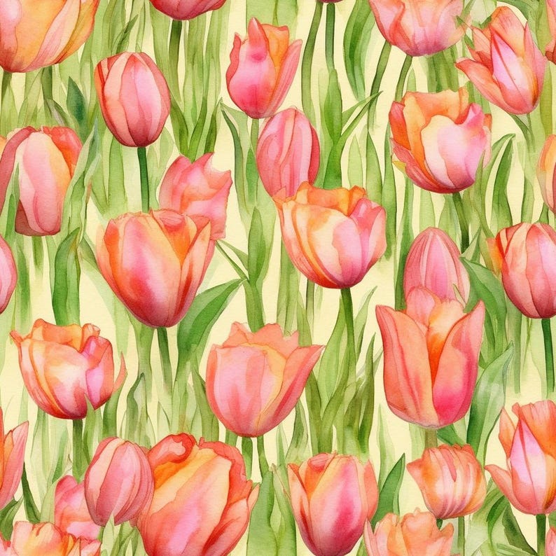 Watercolor Tulips 4 Seamless Digital Patterns - Etsy