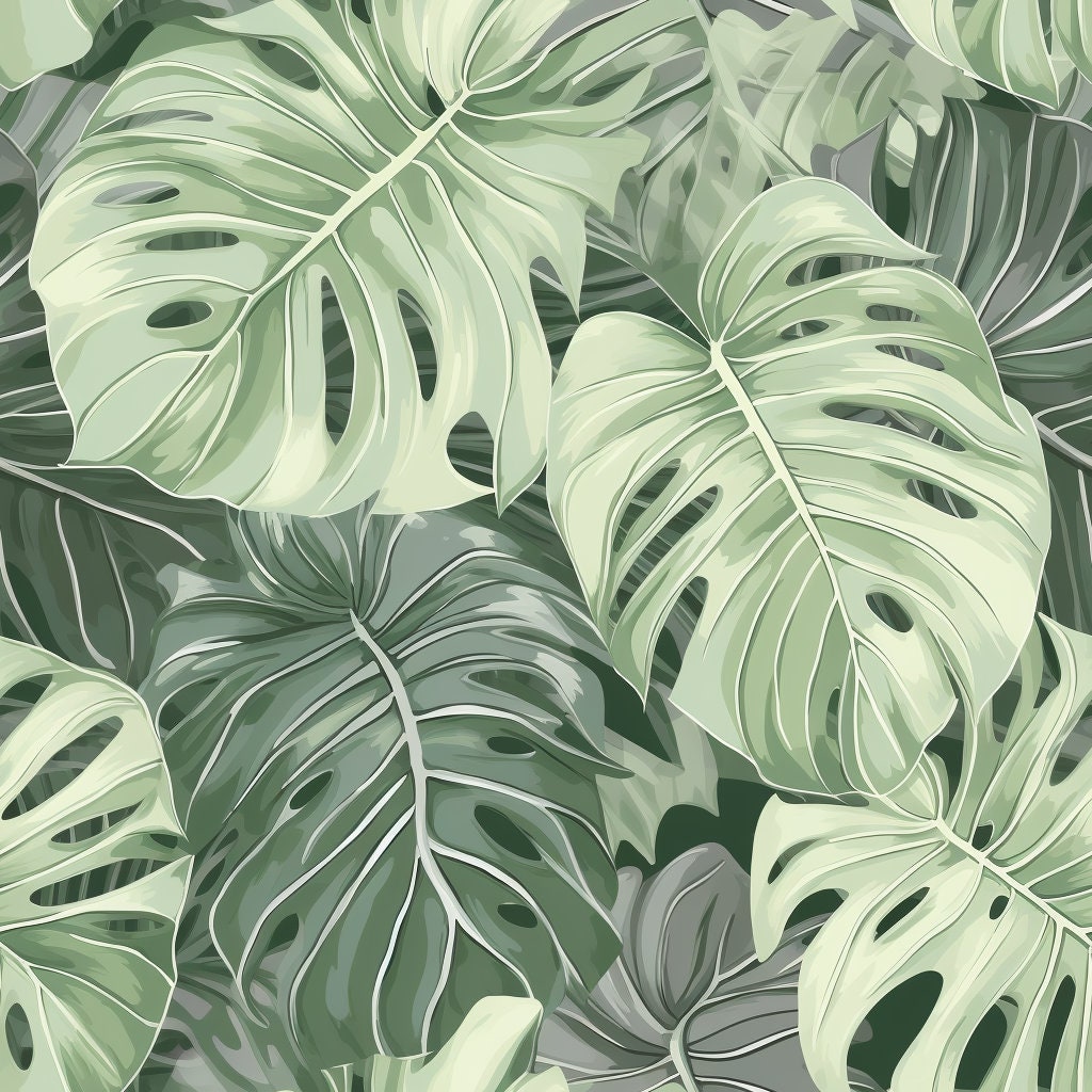 Monstera Mint Four Digital Seamless Patterns - Etsy