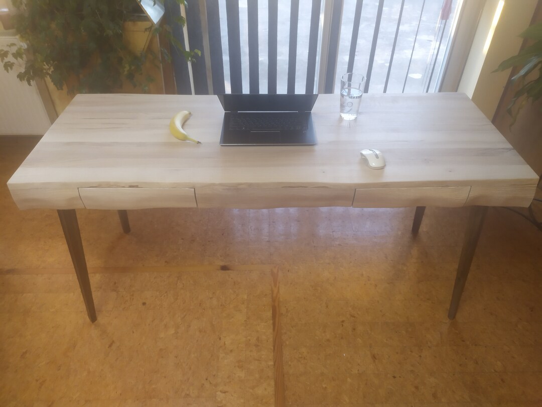 Desk With Drawers From Solid Wood Thick Live Edge Top - Etsy