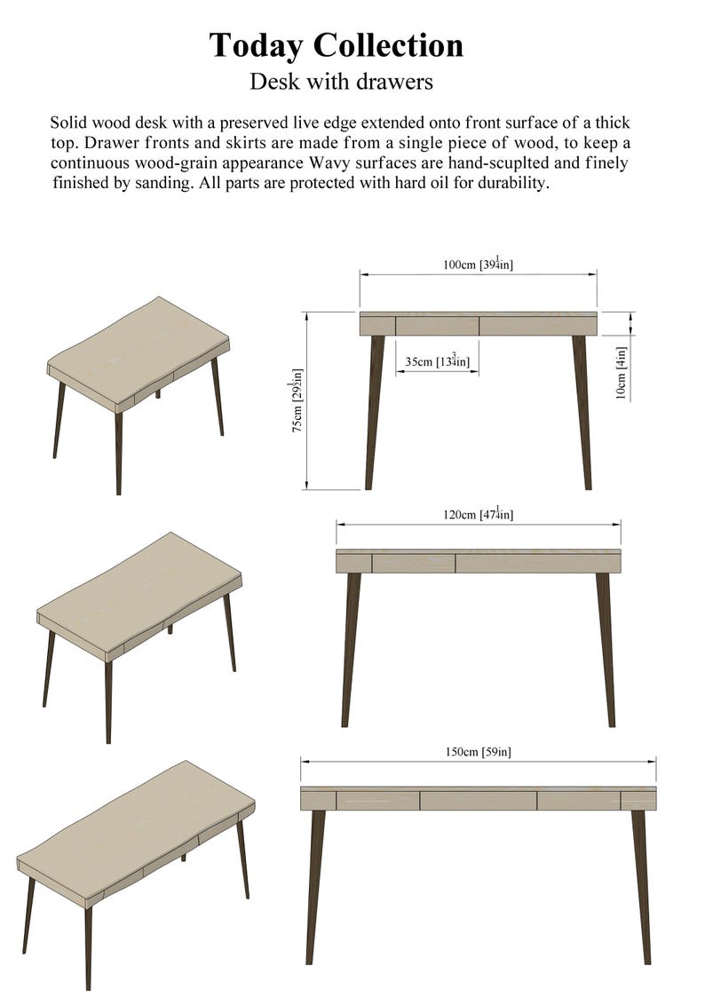 Desk With Drawers, From Solid Wood - Thick Live Edge Top, Sculpted ...