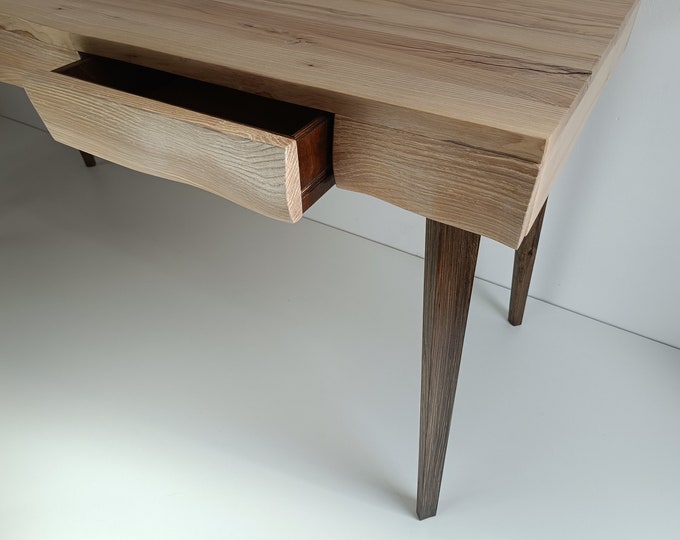 Desk With Drawers, From Solid Wood - Thick Live Edge Top, Sculpted ...