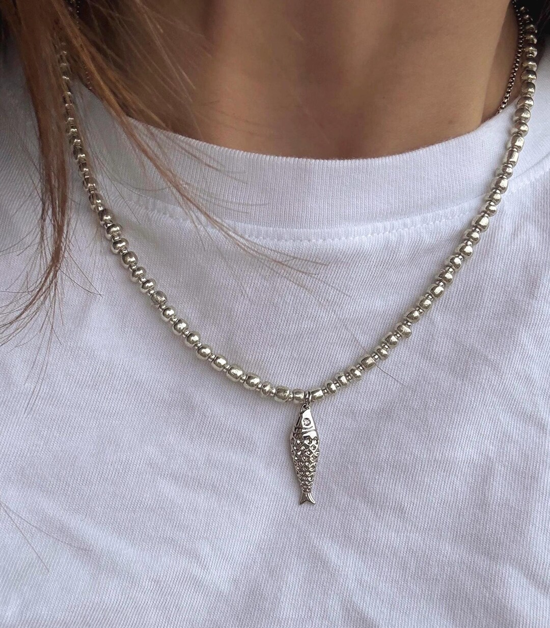 Silver Tone Fish Charm Sardine Necklace - Etsy
