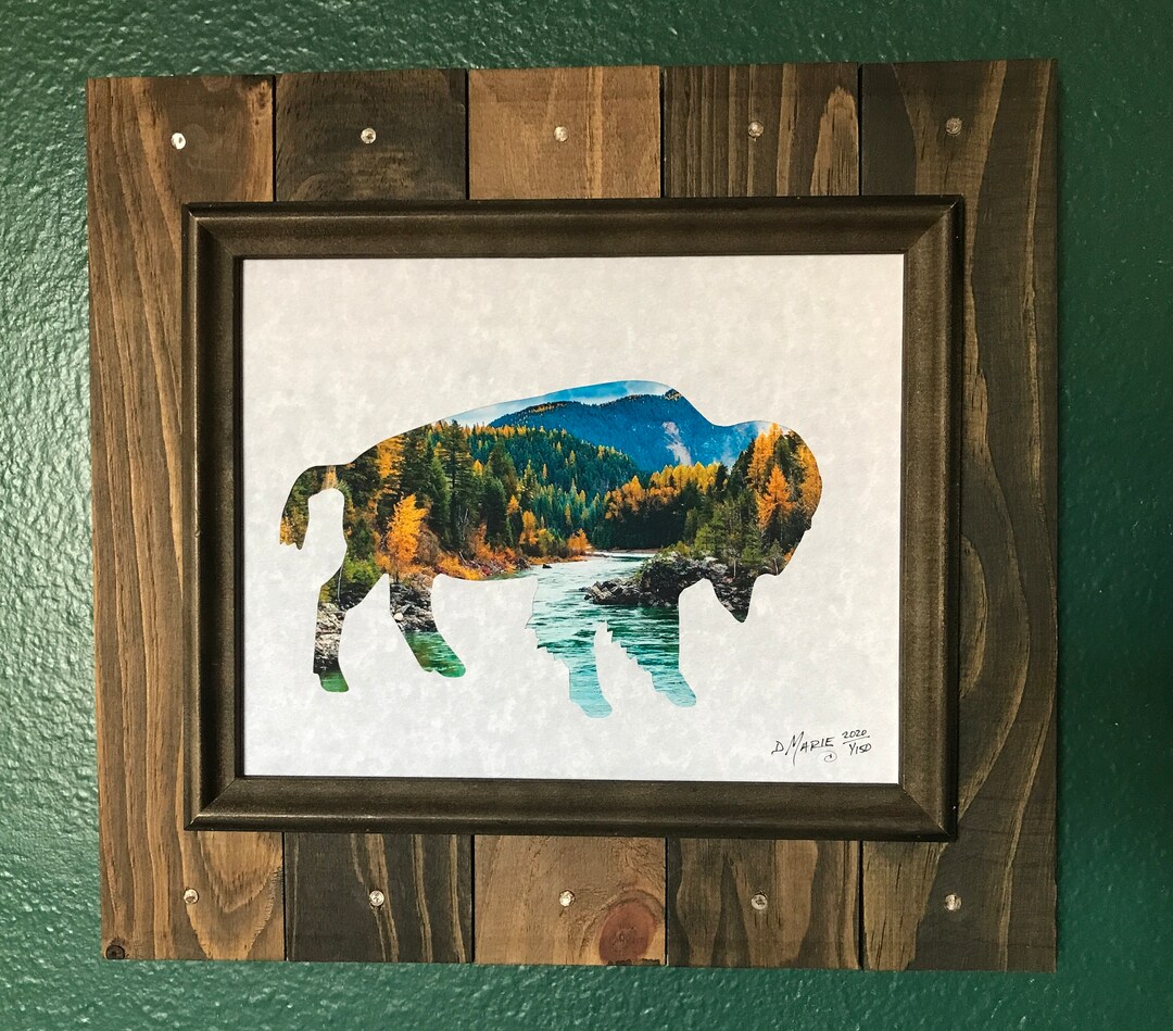 Rustic Buffalo Wall Art, Aspens, River, Mountain - Etsy