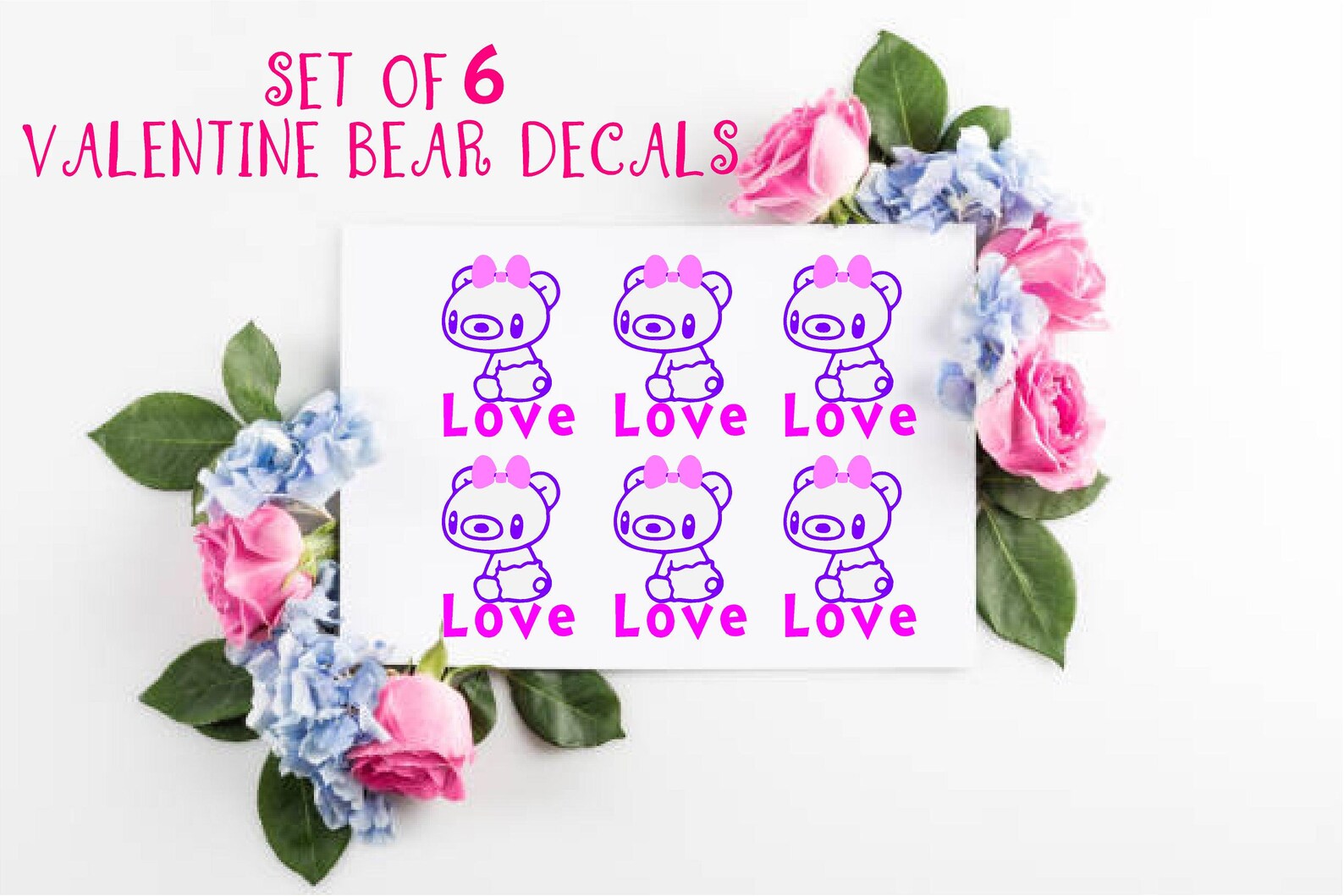 Valentine Love Bear Decals Set of 6 Vinyl Decals Super | Etsy