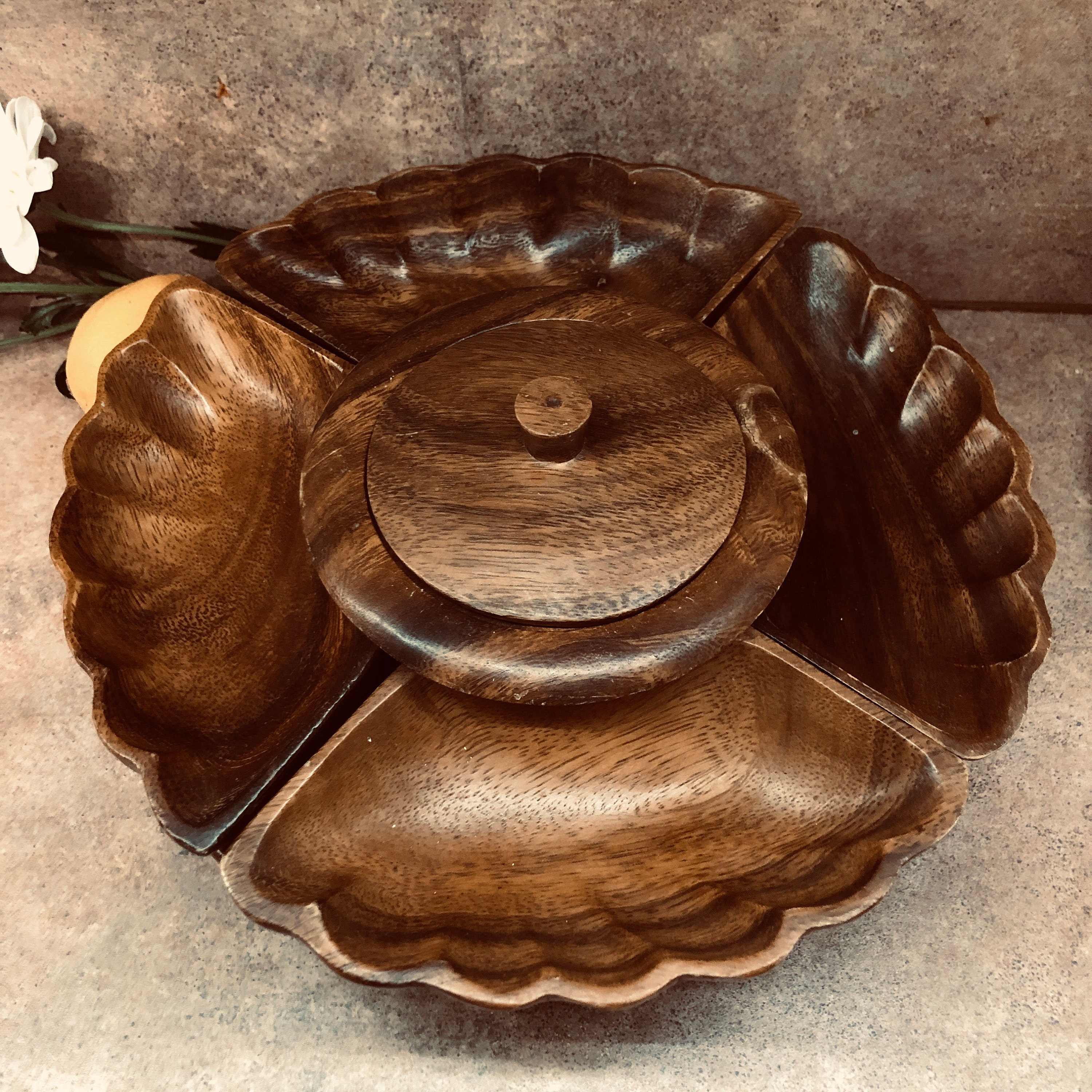 Teak Wood Mid Century Vintage Lazy Susan Condiment Snack Tray - Etsy