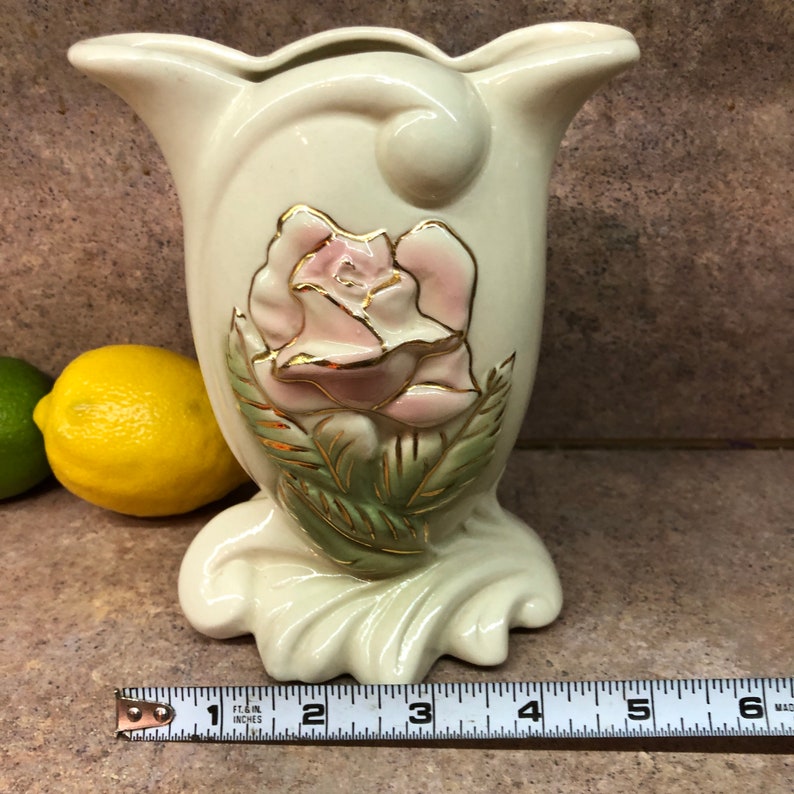 Mid Century Vintage Pottery Pink Rose Vase - Etsy