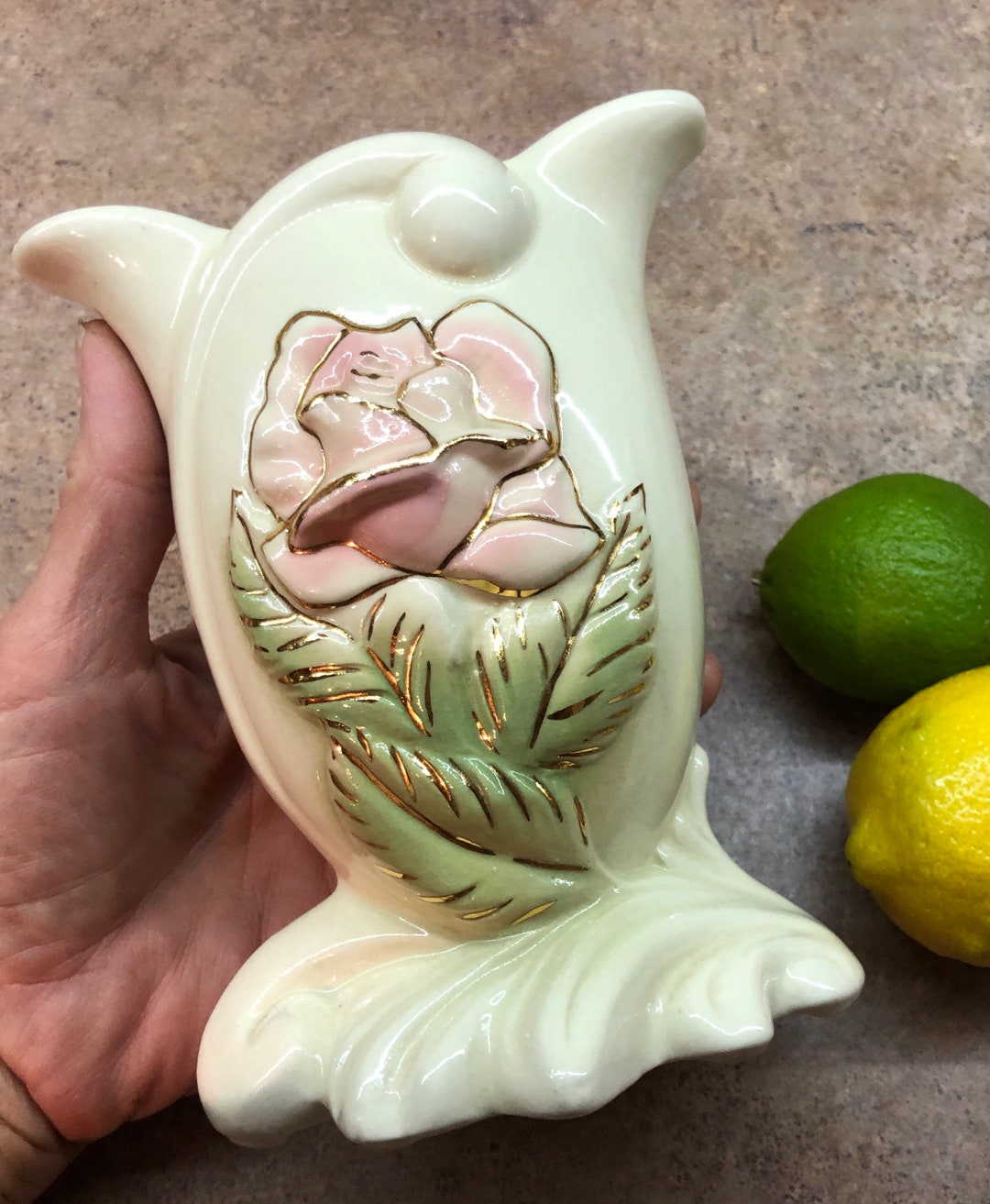 Mid Century Vintage Pottery Pink Rose Vase - Etsy