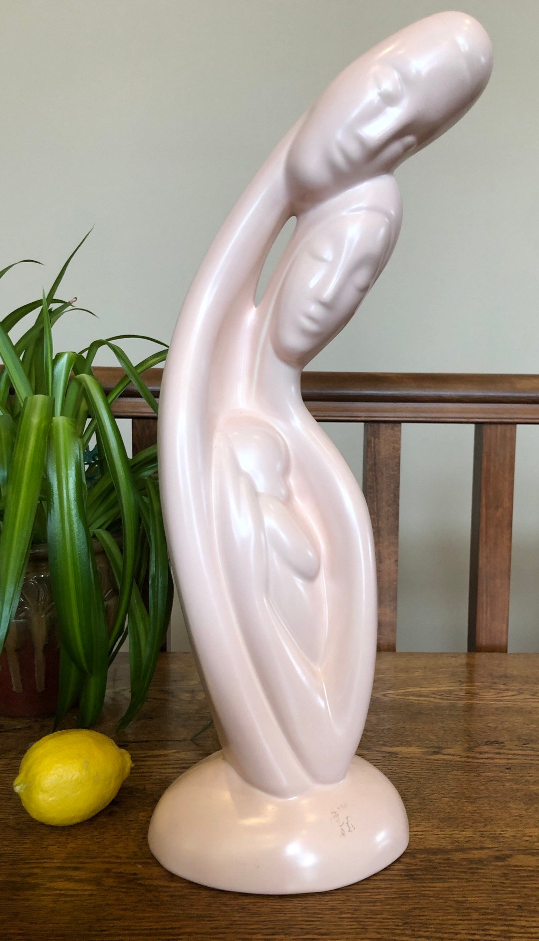 Mid Century Modern Peach Pottery Family Statue - Etsy