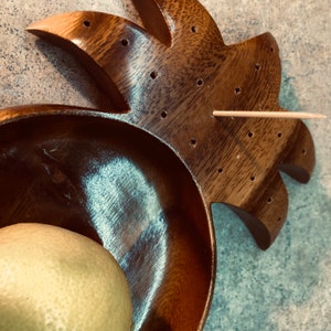 Vintage Monkey Pod Pineapple Tidbit Bowl With Toothpick Holders - Etsy