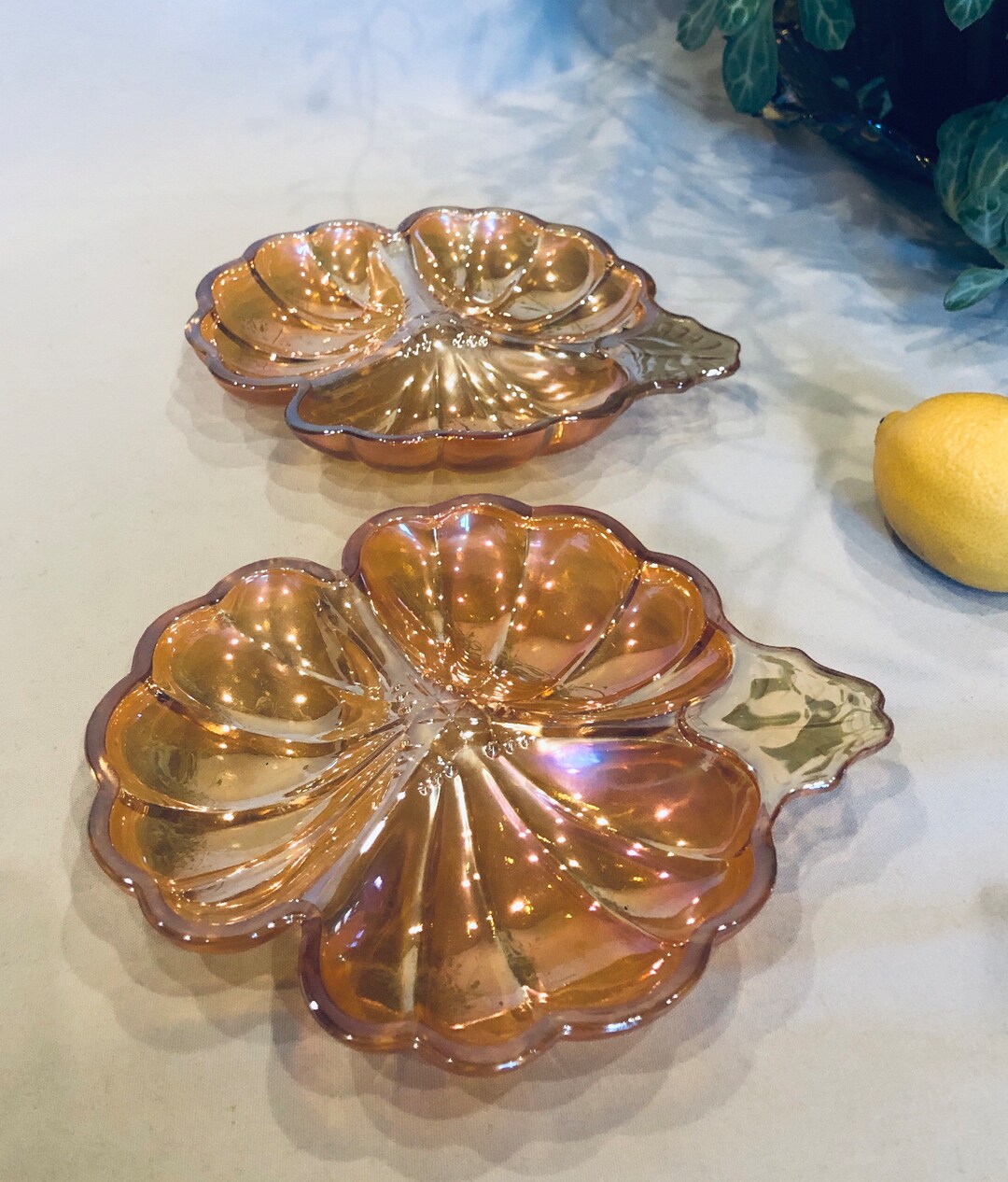 Vintage Pair of Marigold Carnival Glass 1930’s Jeannette Marigold Candy ...