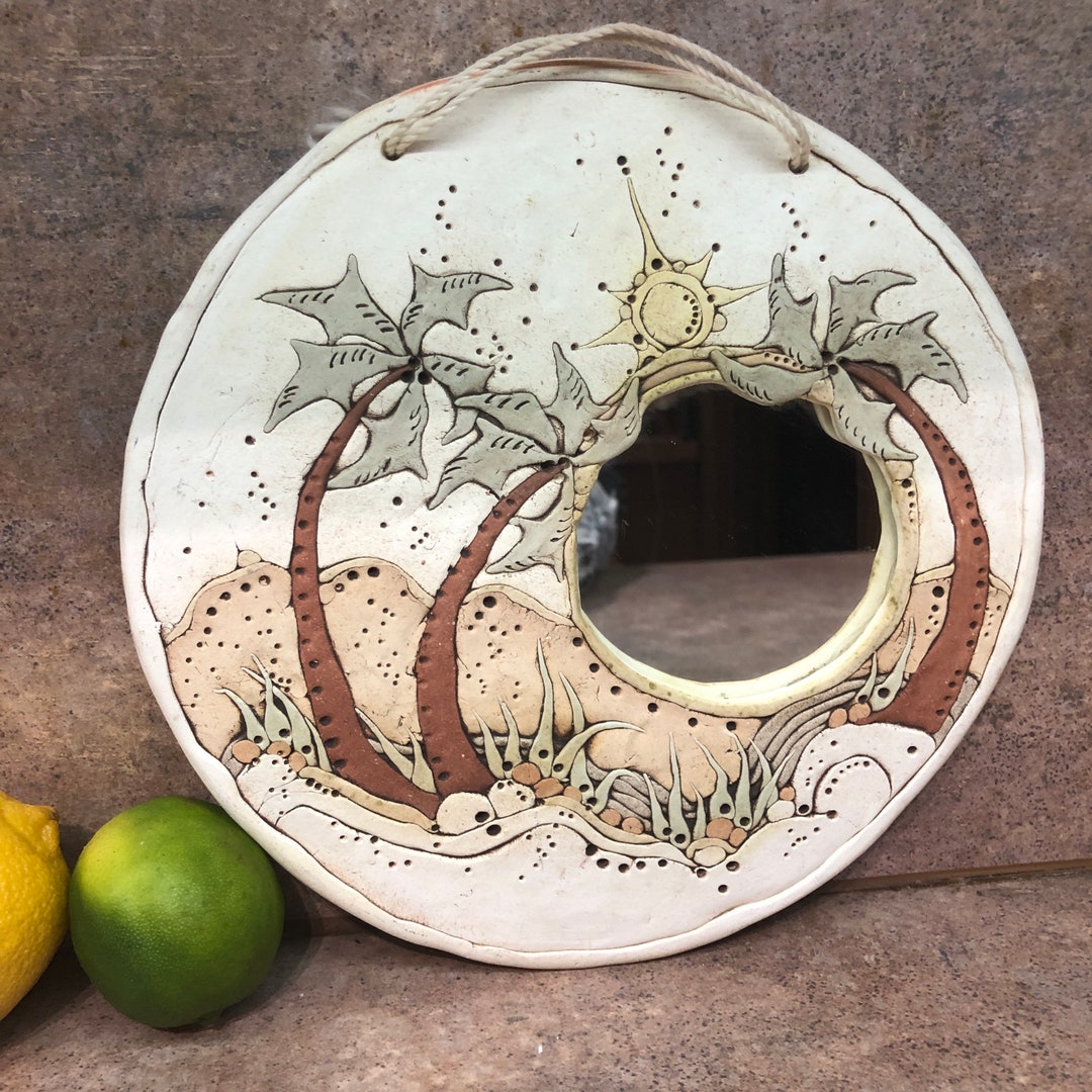 Vintage Hand Crafted Pottery Palm Tree Beach Mirrored Art Wall - Etsy