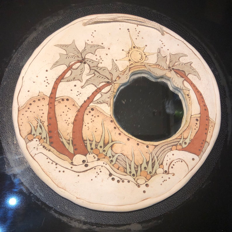 Vintage Hand Crafted Pottery Palm Tree Beach Mirrored Art Wall - Etsy