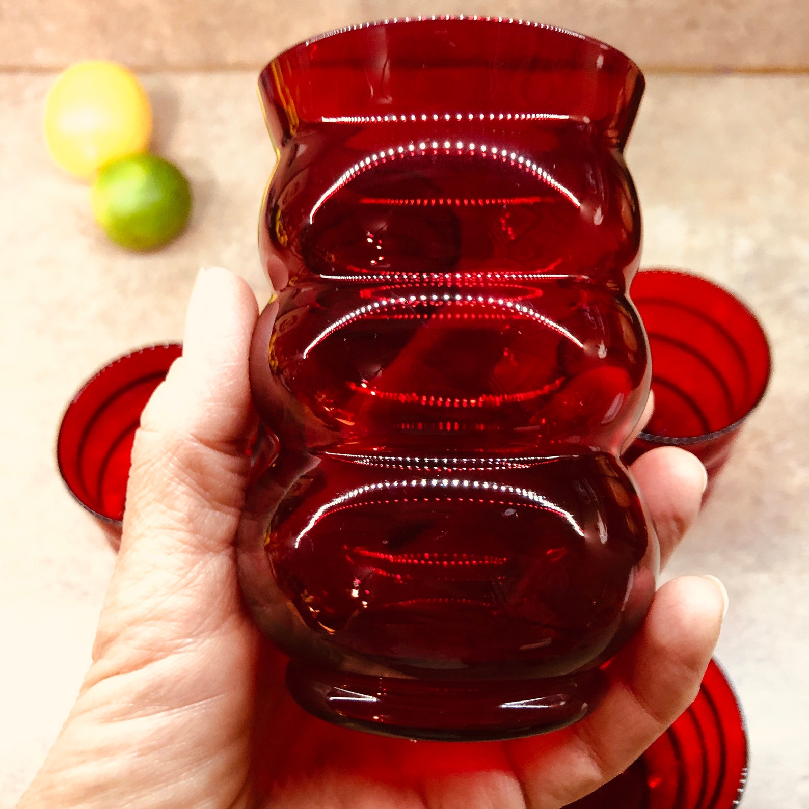 Ruby Red Cranberry Art Deco Glasses Set of Six - Etsy