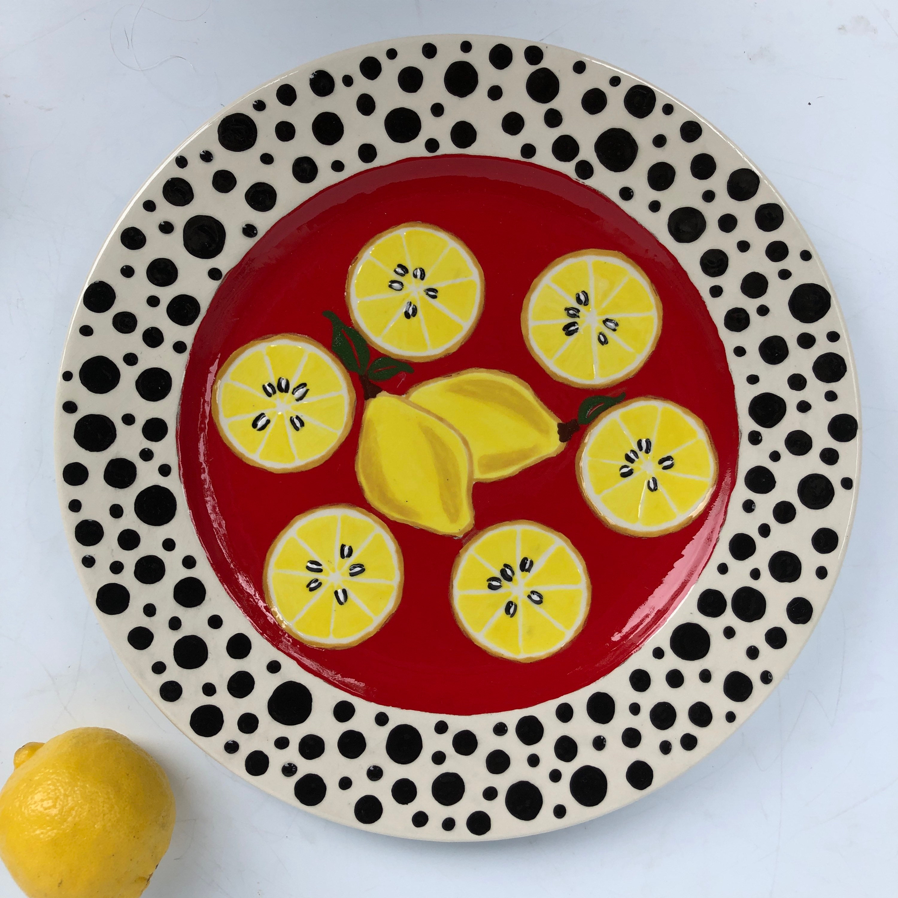Hand painted Lemon Serving Plate Signed | Etsy