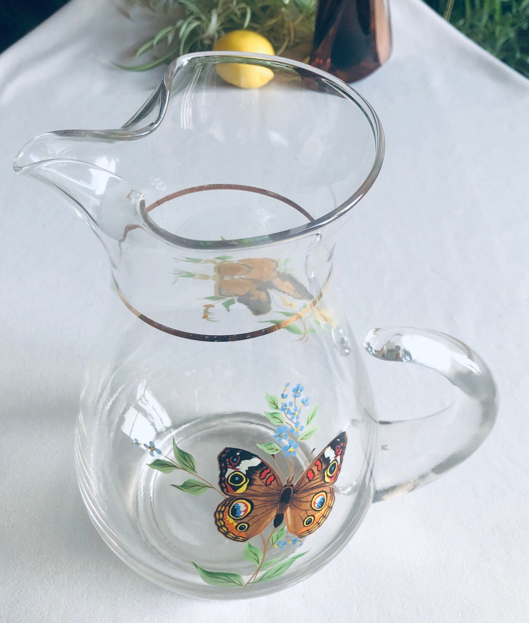 Vintage West Virginia Glass Butterfly Pitcher - Etsy