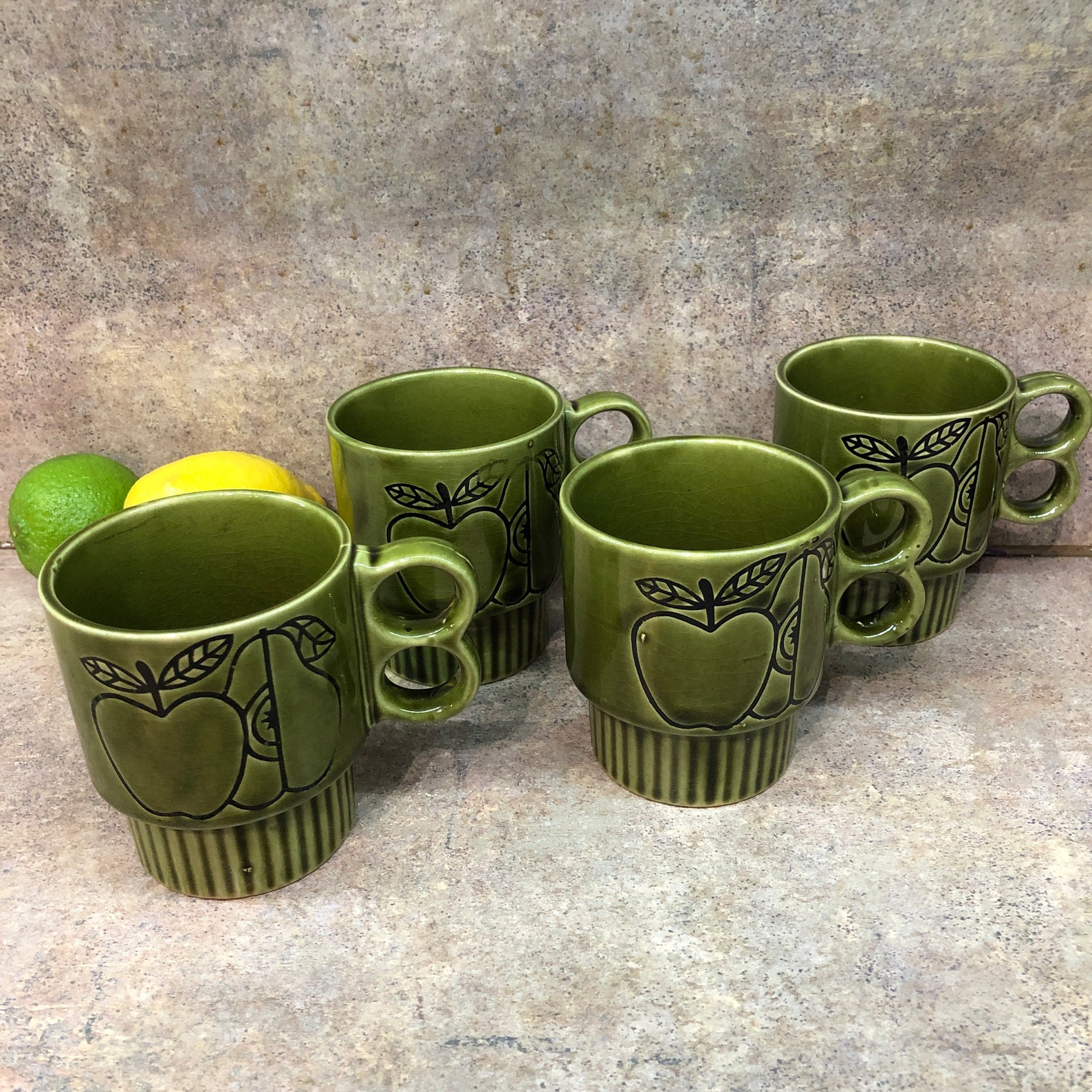 Funky mid century ceramic vintage apple coffee mugs or tea | Etsy