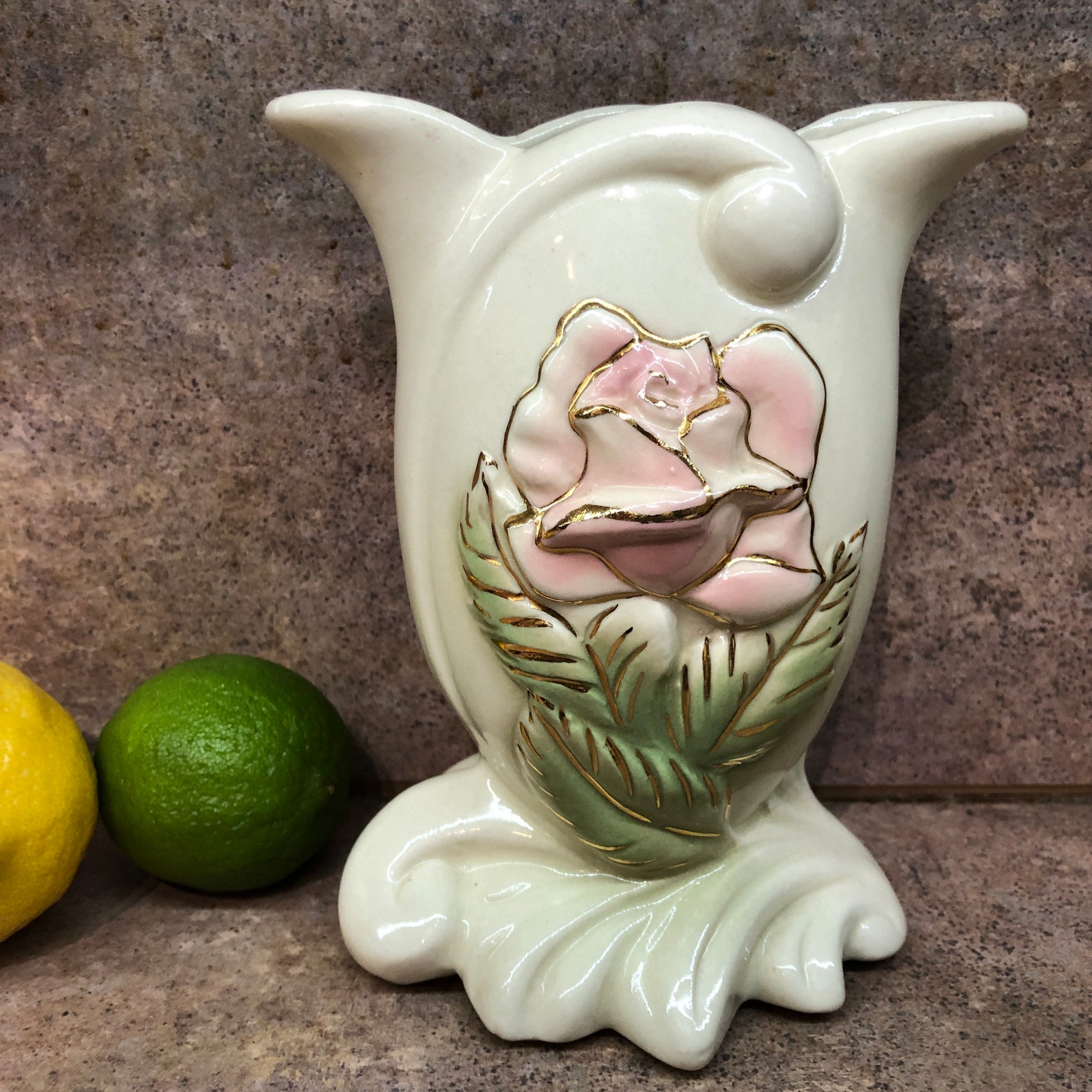 Mid Century Vintage Pottery Pink Rose Vase - Etsy