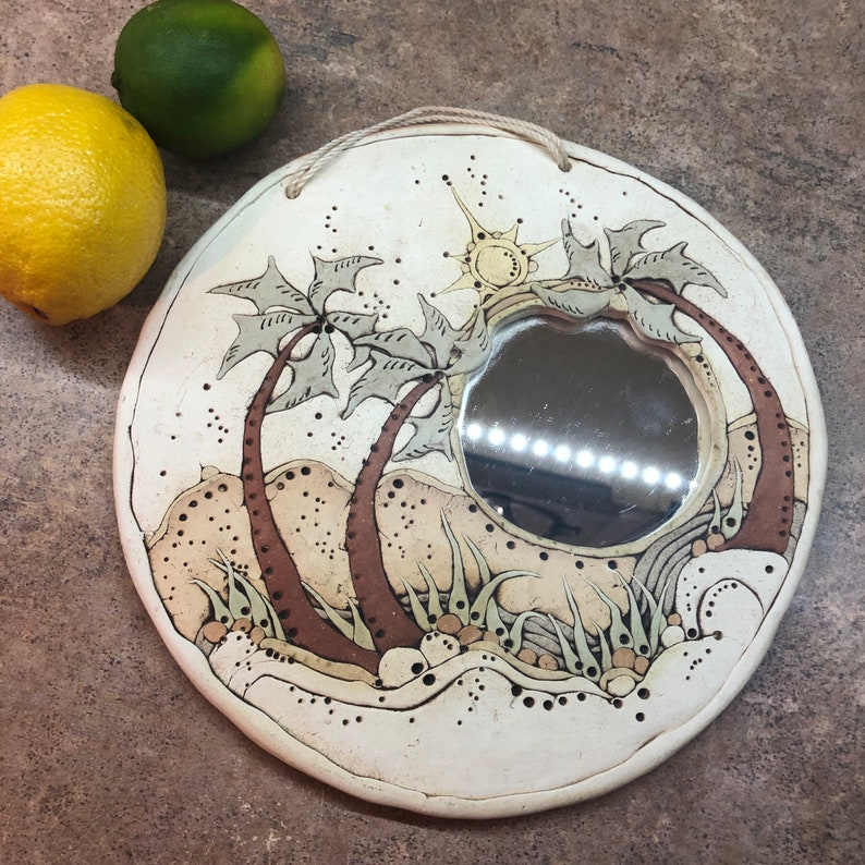 Vintage Hand Crafted Pottery Palm Tree Beach Mirrored Art Wall - Etsy