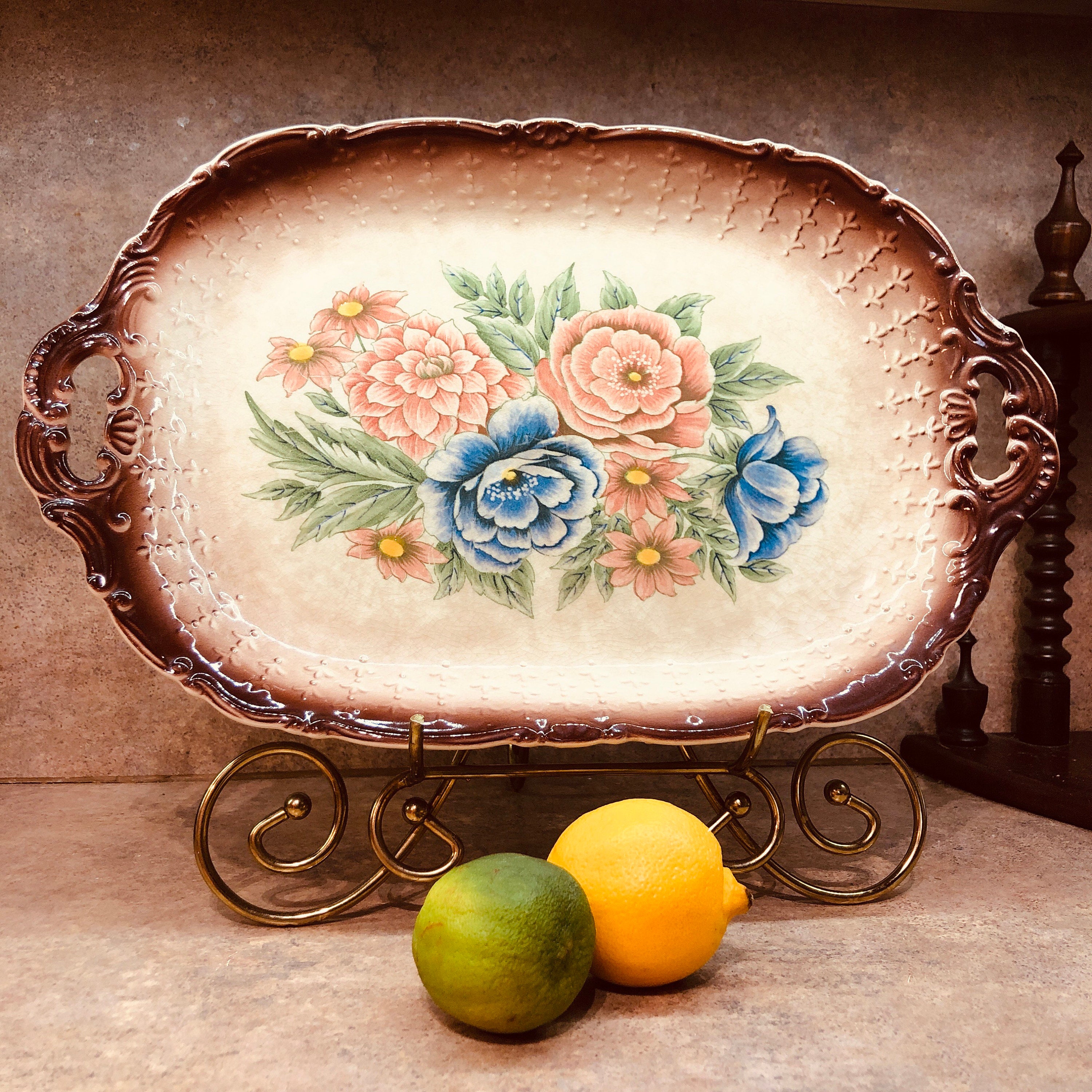 Mid century vintage floral Japanese platter by Yonto New White | Etsy