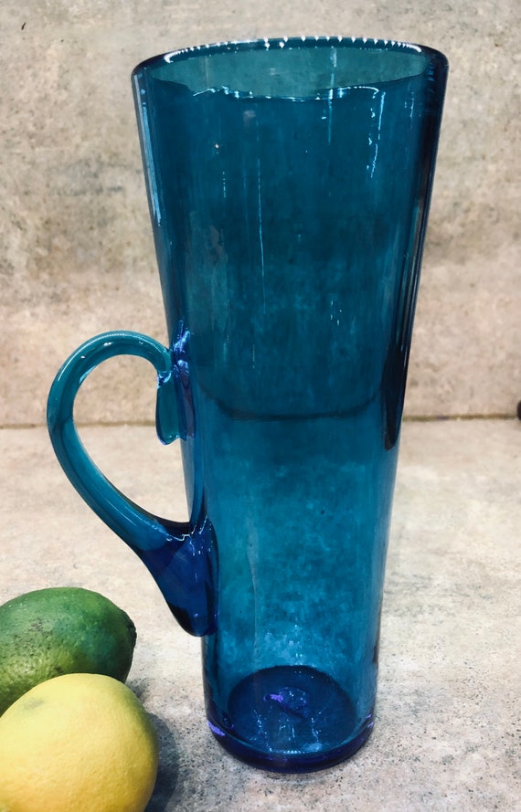 Mid Century Vintage Aqua Blue Hand Blown Pint Glass | Etsy