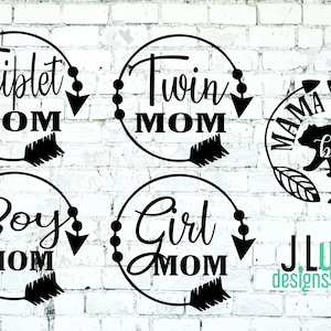 Boy Girl Twin Triplet Mom Mama Bear Car Decal Heart Arrow Vinyl Sticker ...