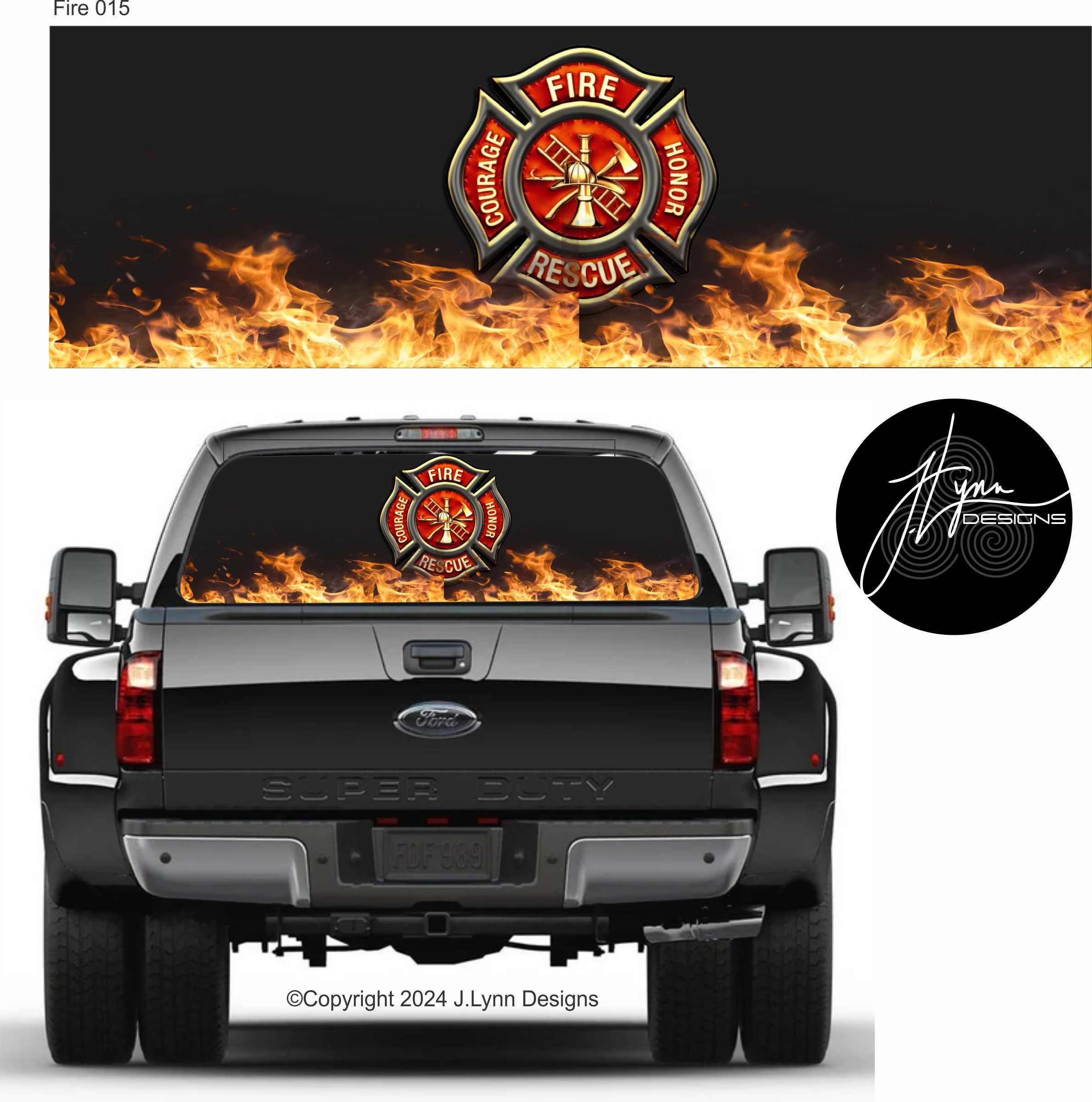 Fireman Fire Fighter Rear Window Mural Full Color Printed Perforated ...