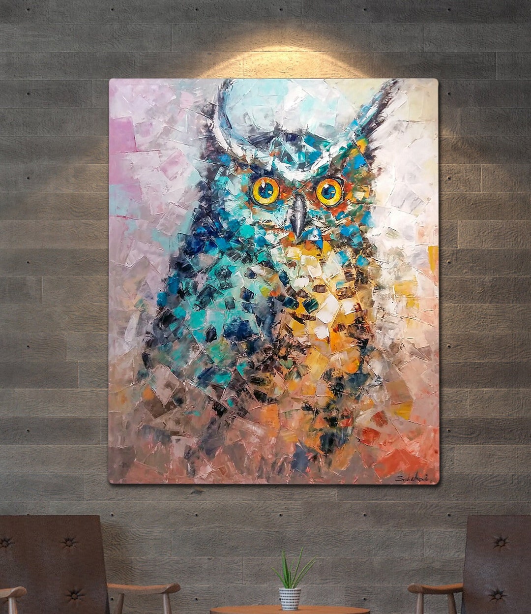 Owl Oil Painting on Canvas, Abstract Owl Painting, Bird Portrait ...
