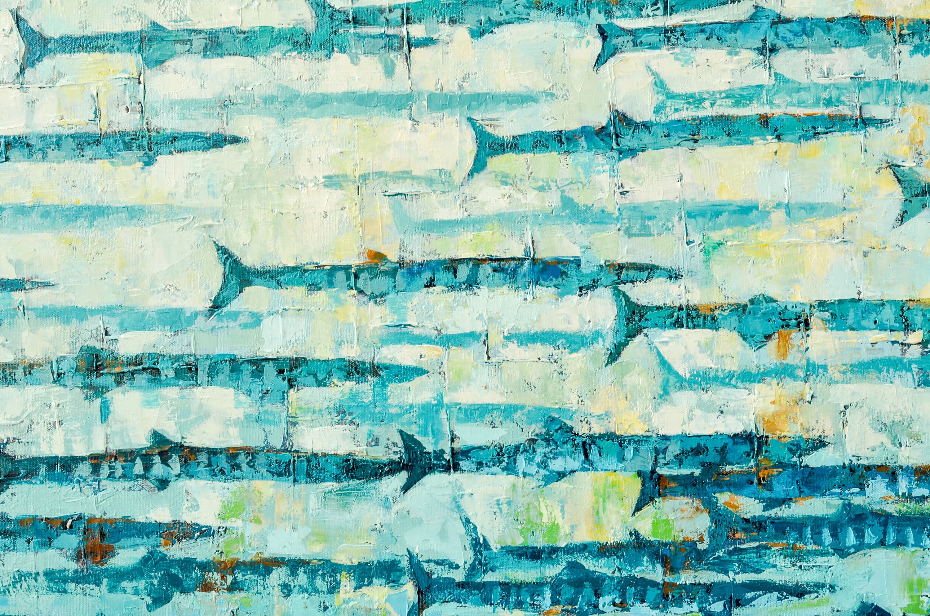 Fish Painting Barracuda School of Fish, Original Barracuda Oil Painting ...