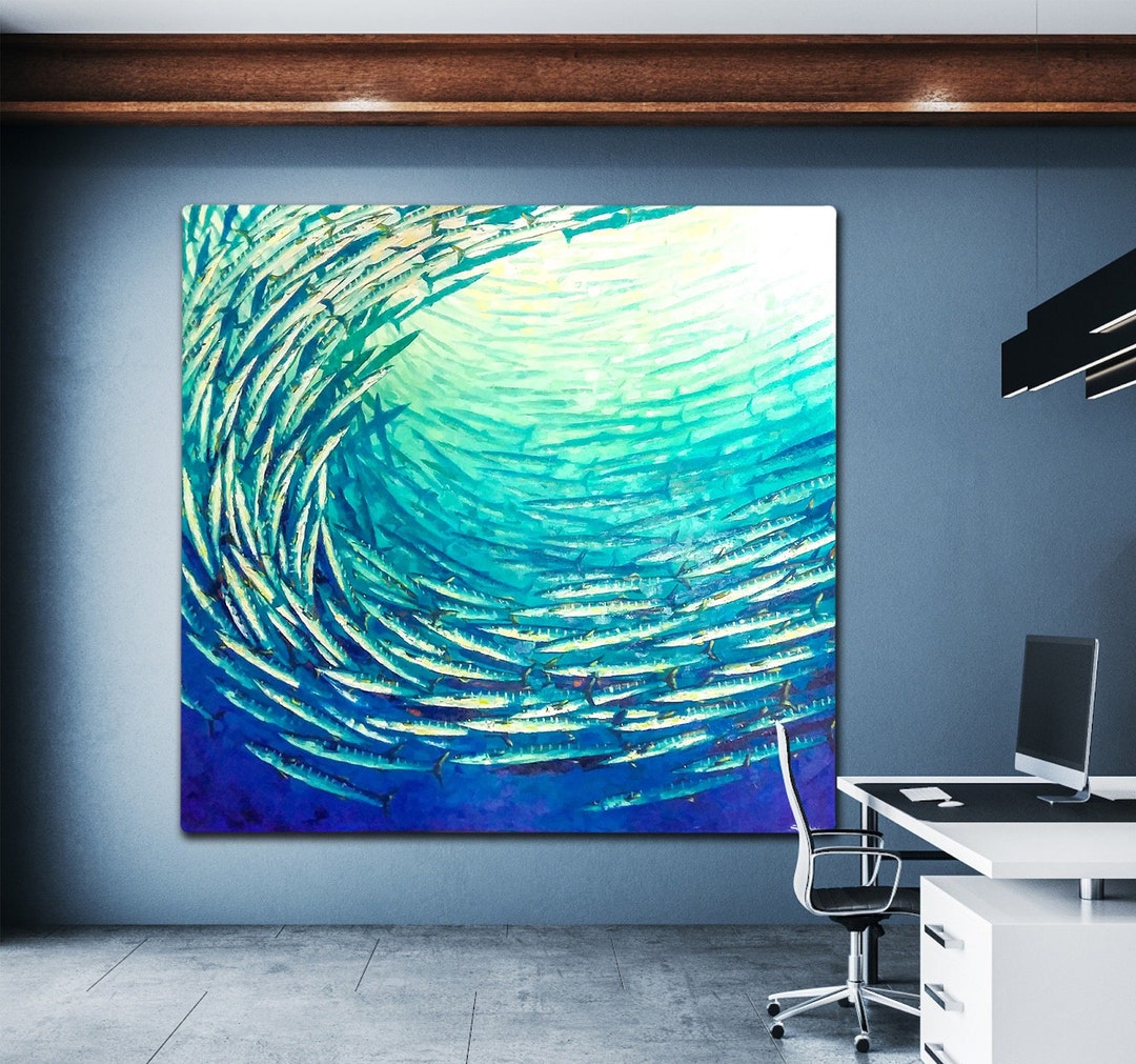 Fish Painting School of Fish, Original Oil Painting Barracuda, Abstract ...