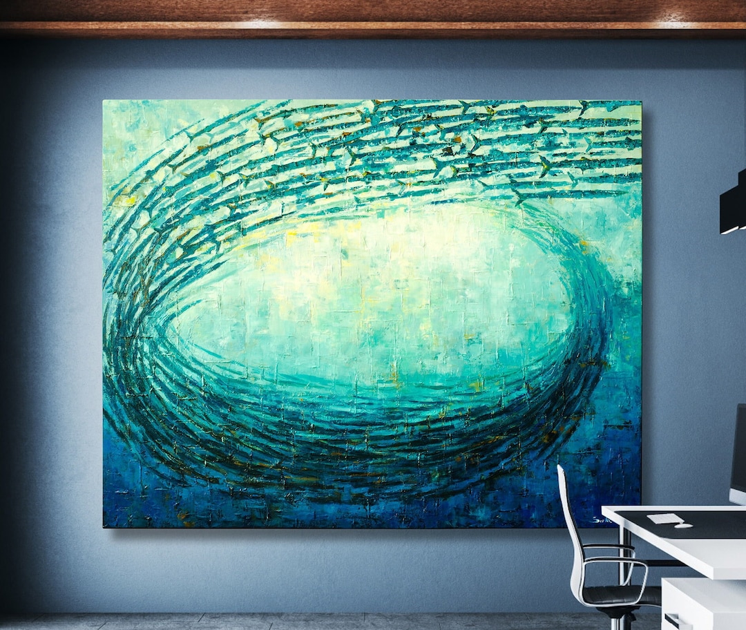 Fish Painting School of Fish, Original Oil Painting Barracuda, Abstract ...