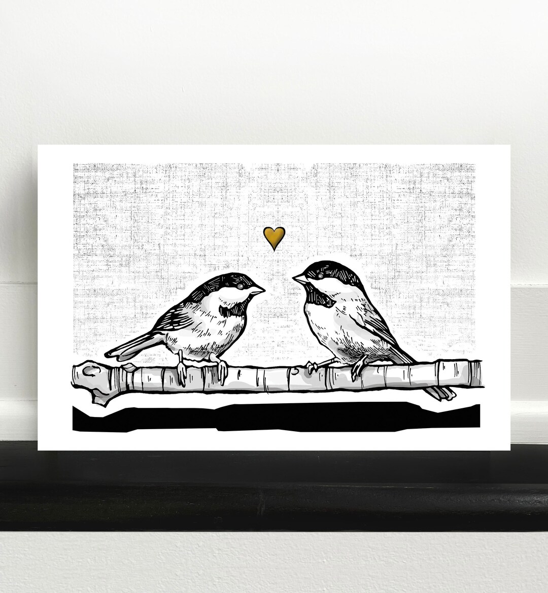Chickadee Love Birds Art Print - Etsy