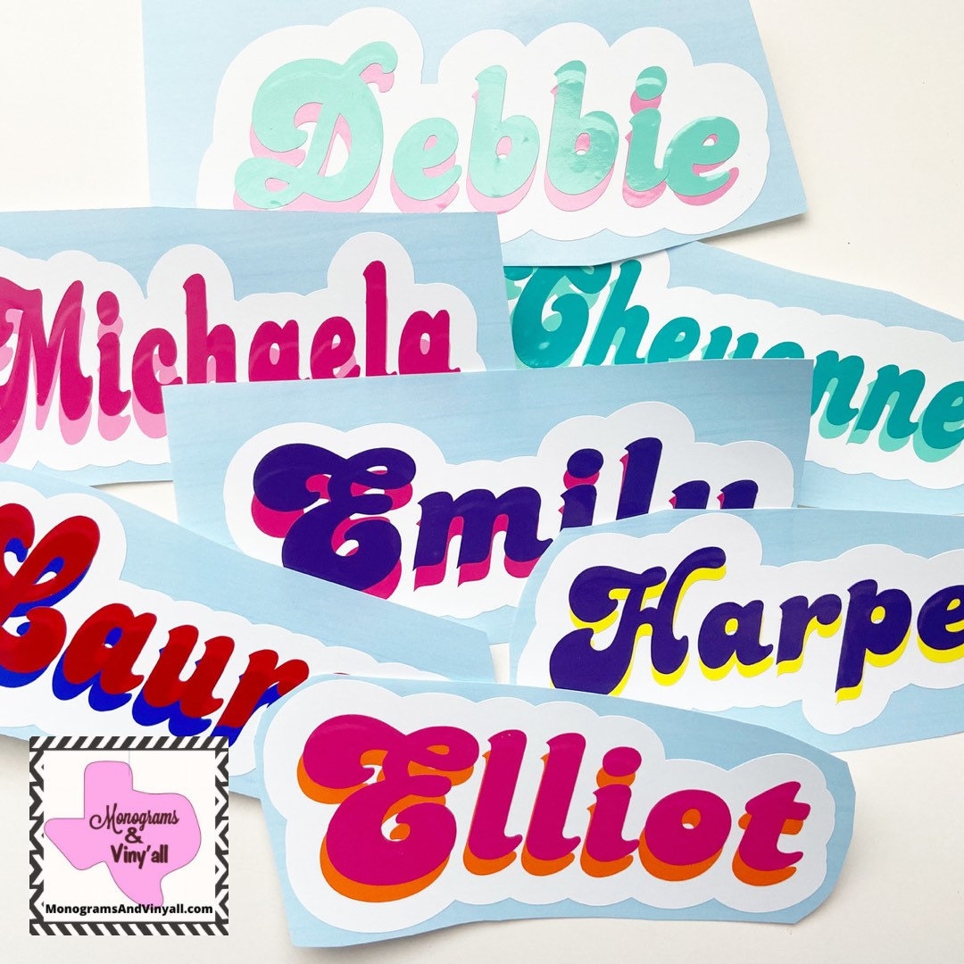 Custom Retro Name Decals - Personalized Vinyl Retro Decals - Retro Name ...