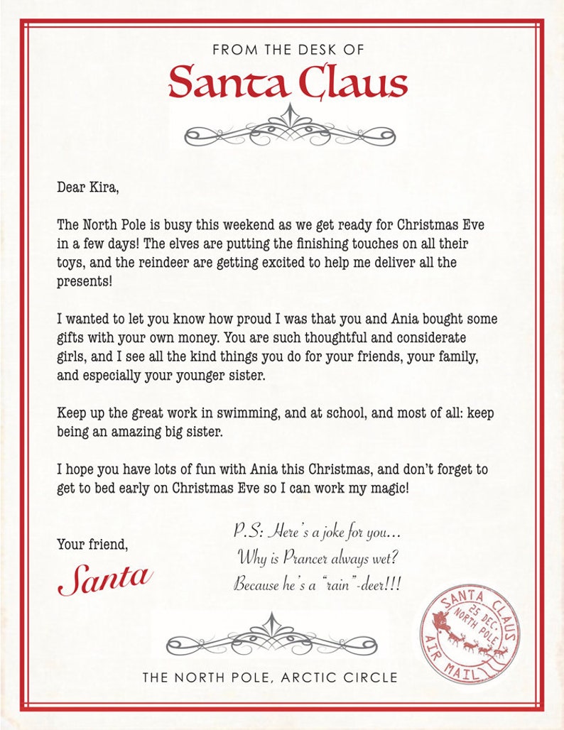 CUSTOM Letter From Santa Return Letter From Santa Customized - Etsy Canada