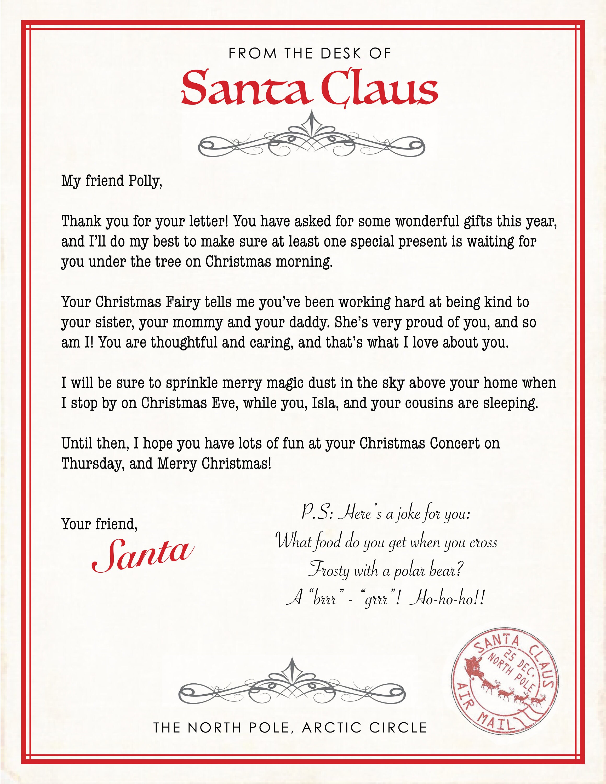 CUSTOM Letter From Santa Return Letter From Santa Customized - Etsy Canada