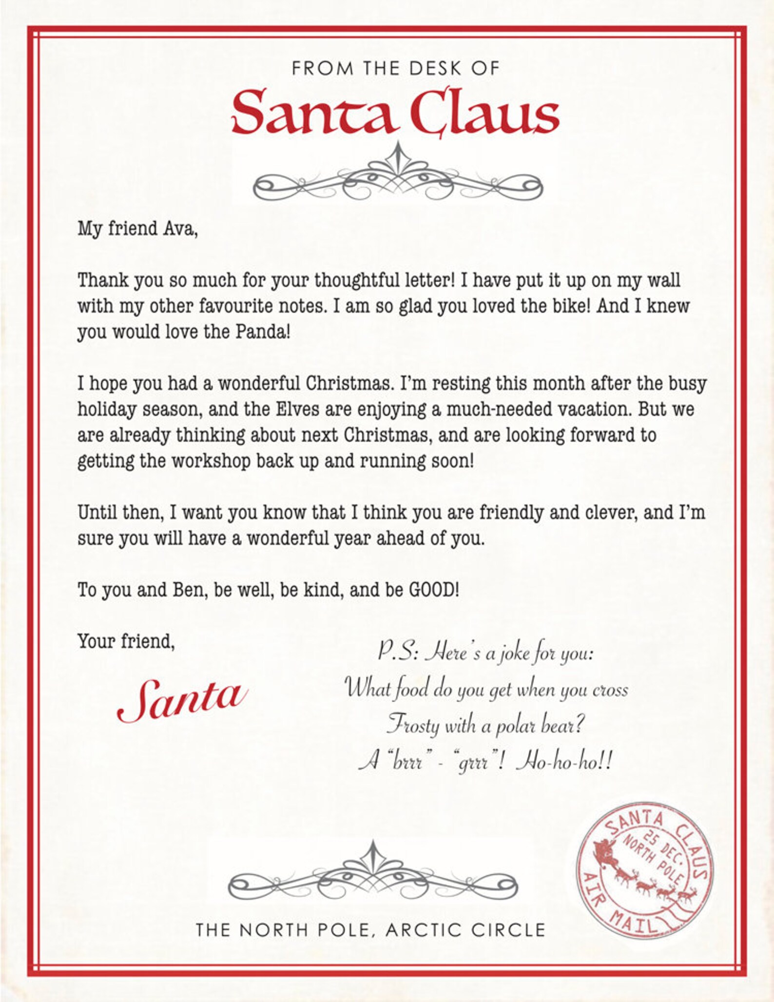 CUSTOM Letter From Santa Return Letter From Santa Customized - Etsy Canada