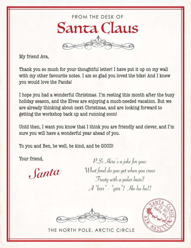 CUSTOM Letter From Santa Return Letter From Santa Customized - Etsy Canada