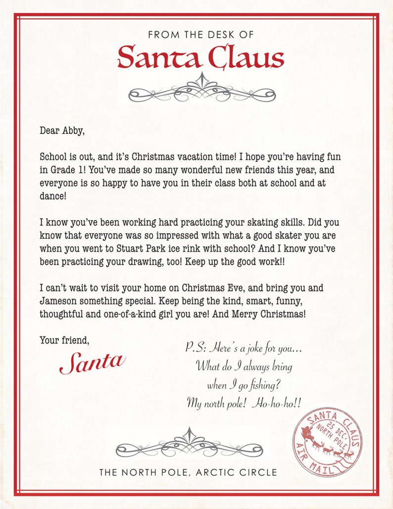 CUSTOM Letter From Santa Return Letter From Santa Customized - Etsy Canada