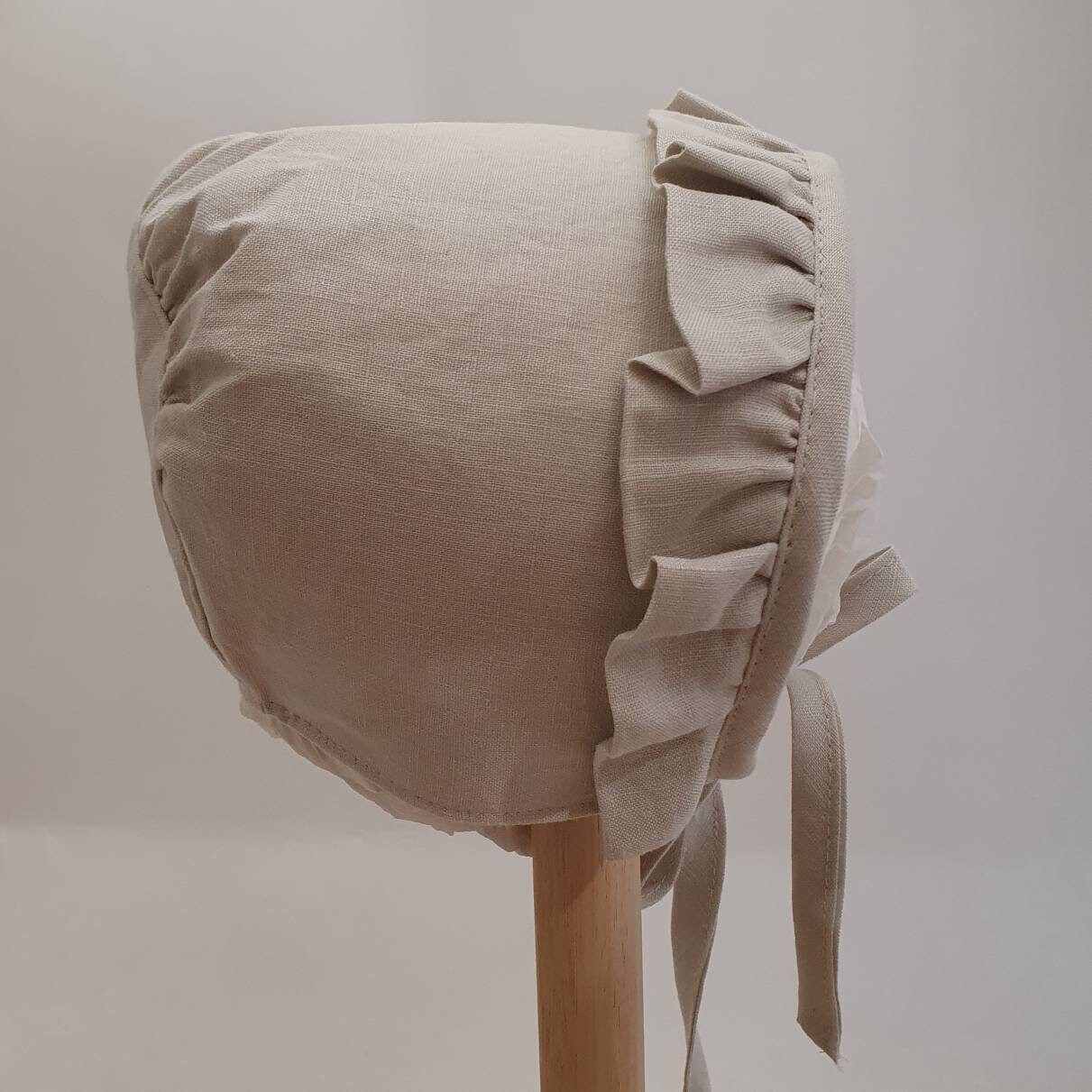 Bone Linen Baby Bonnet With Front Ruffle Trim - Etsy