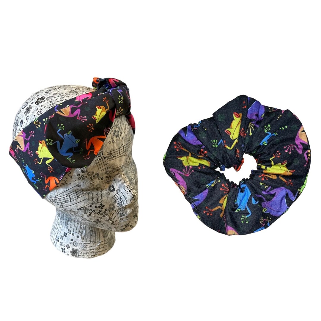 Rainbow Frog Headband and Scrunchie, Bright Colour Tie Headband ...