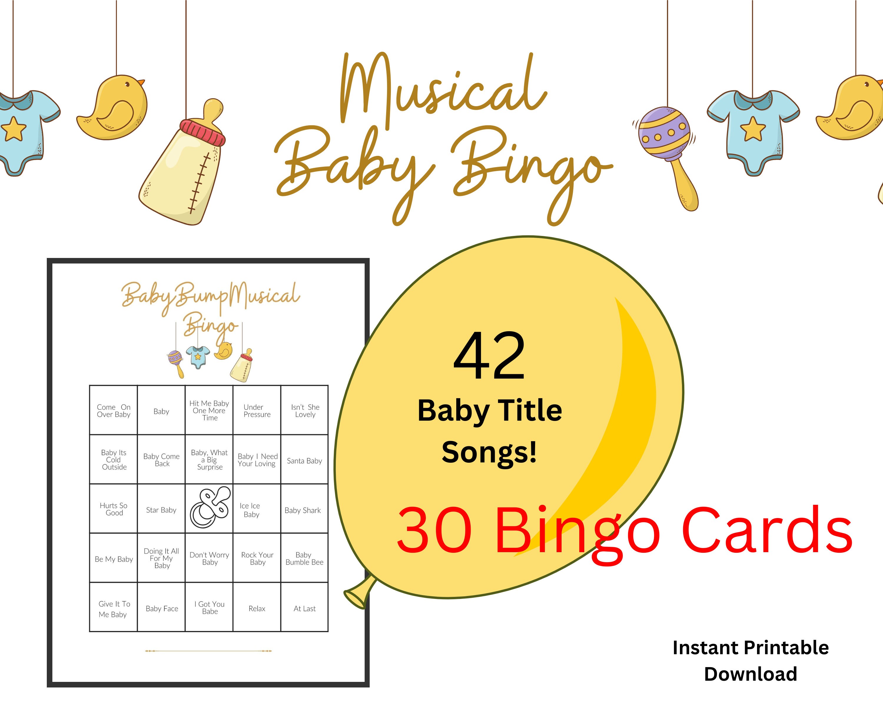 Baby Shower Musical Bingo, Baby Sip and See Game, Baby Shower Game ...