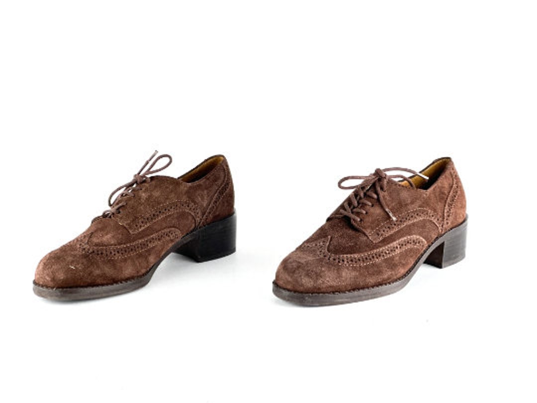 Vintage Brown SPECTATOR Mary Jane's Leather CHUNKY Heels Grunge Style ...