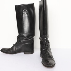 Vintage BLACK Tall RIDING Boots Black Leather Mid-century Nailed Soles ...