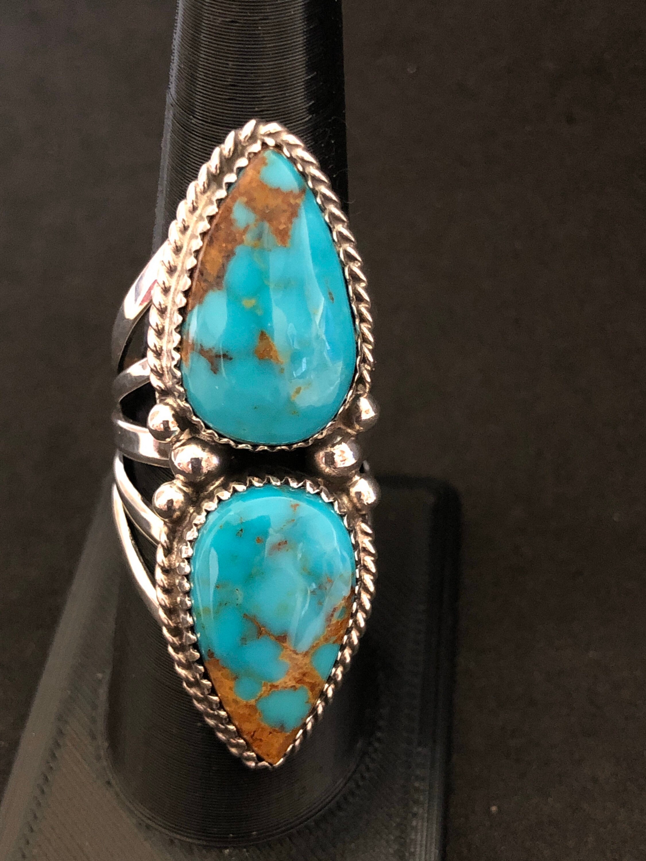 Turquesa dos piedra plata de ley anillo tamaño 9 - Etsy España